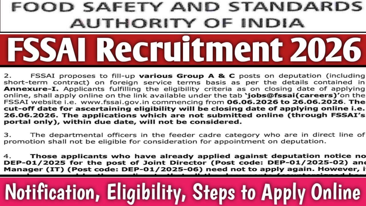FSSAI Recruitment 2026 Notification, Eligibility & Steps to Apply Online